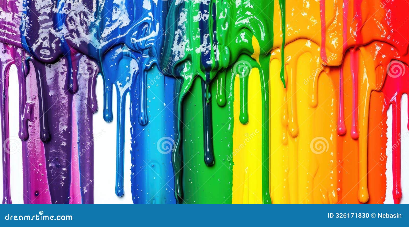 A Vibrant Rainbow of Colors Drips Down a Smooth White Surface. the ...