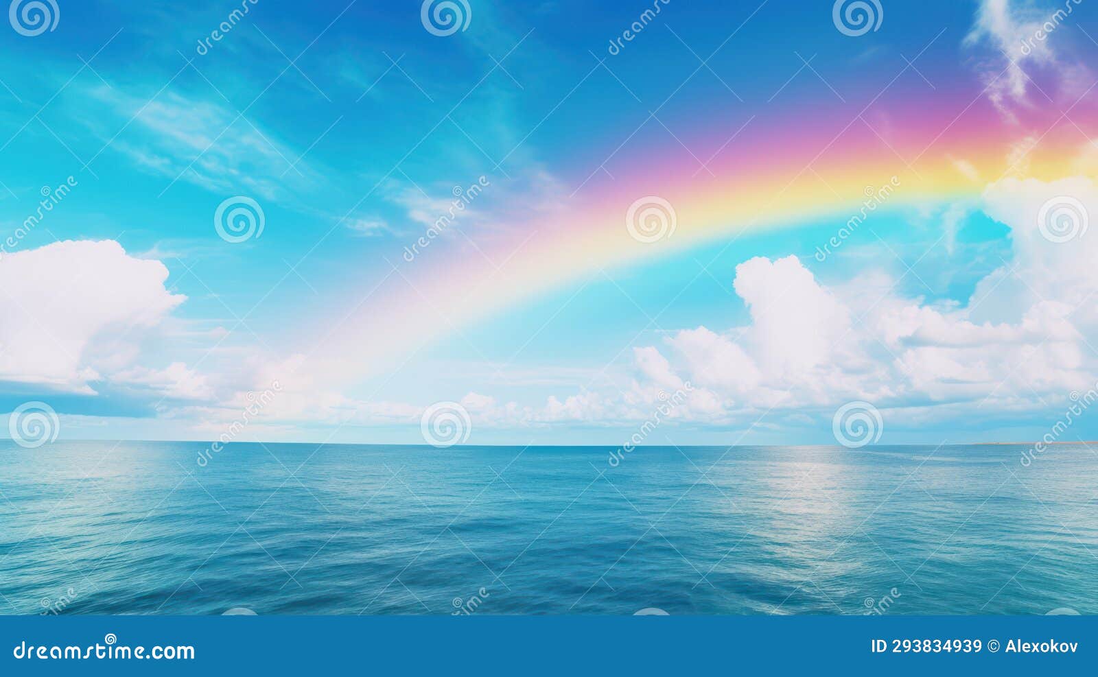 Vibrant Rainbow Over Ocean and Land AI Generated Stock Illustration ...