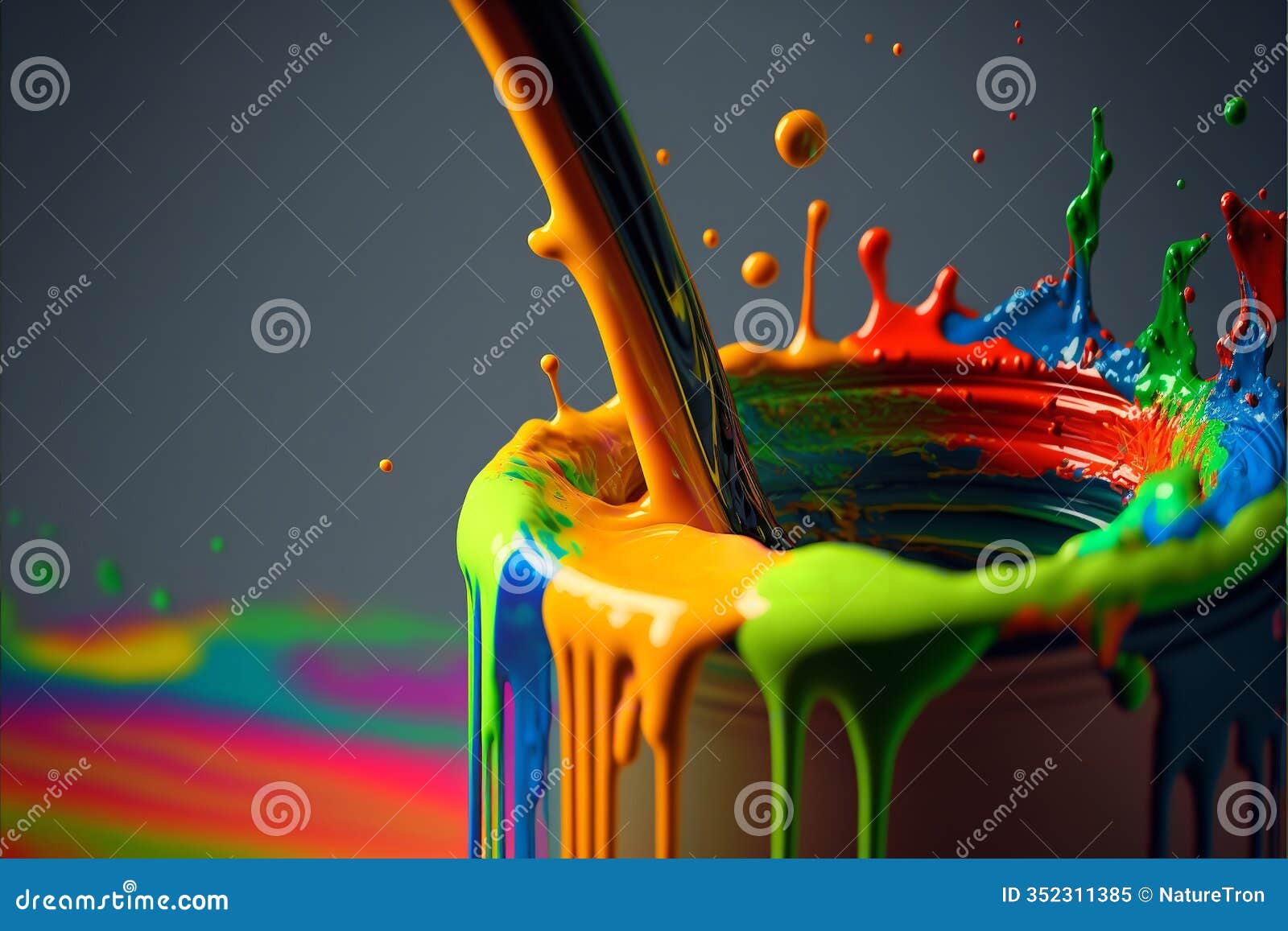 Vibrant Rainbow Paint Splash in a Bucket Stock Illustration ...