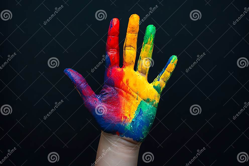 Vibrant Rainbow-Painted Hand: a Colorful Expression of Creativity and ...