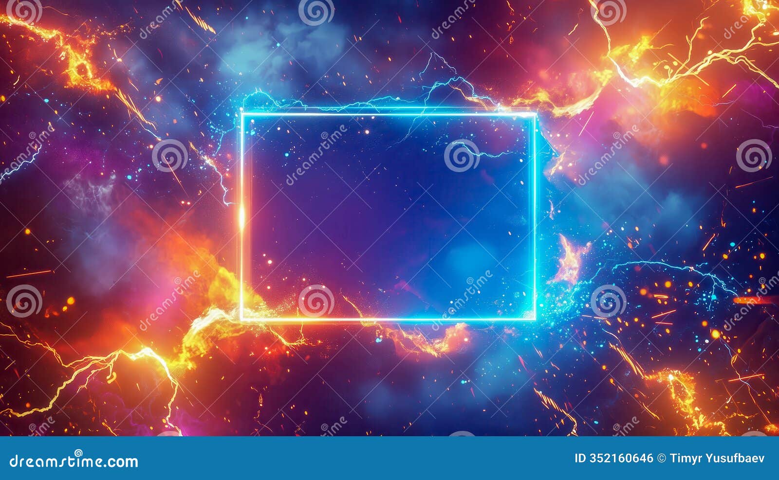 Vibrant Rectangle Frame with Lightning and Smoke Effect Surrounding it ...