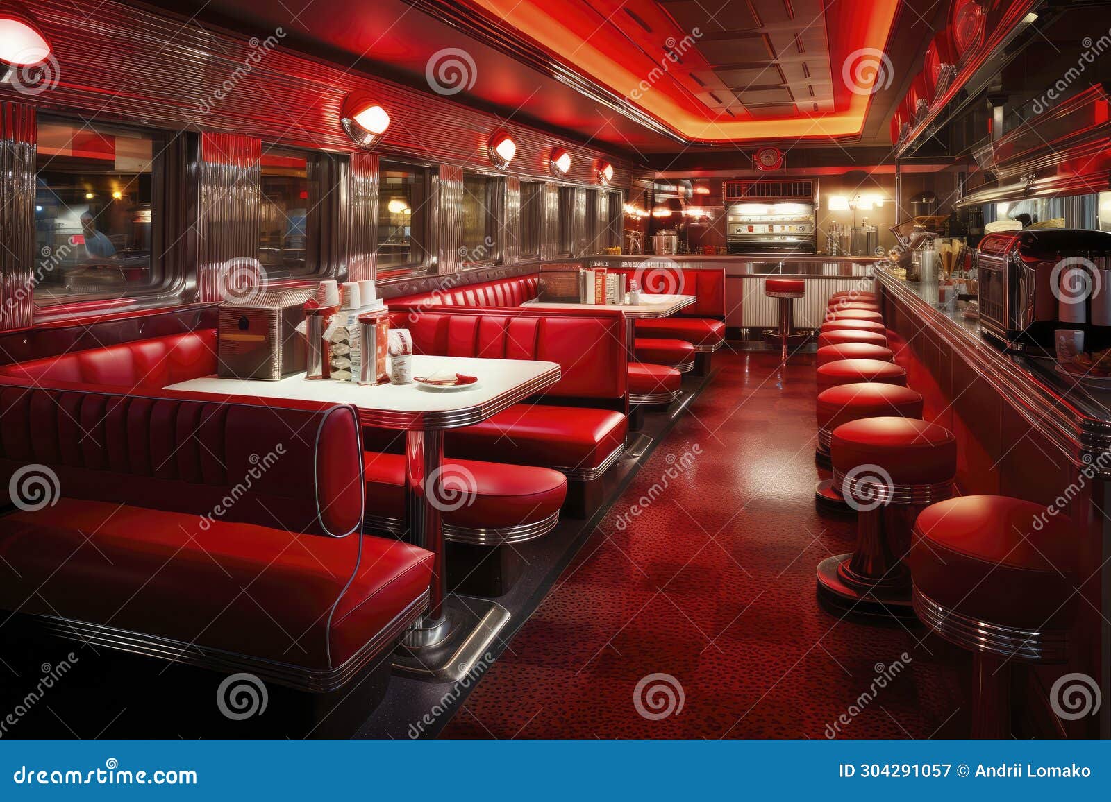 Red and Black Diner Car with Red Upholstered Booths Stock Image - Image ...