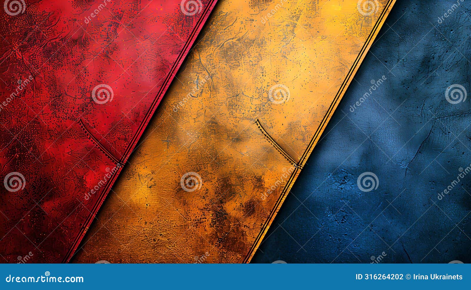 Vibrant Red and Blue Backgrounds Divided by a Golden Stripe. Textured ...