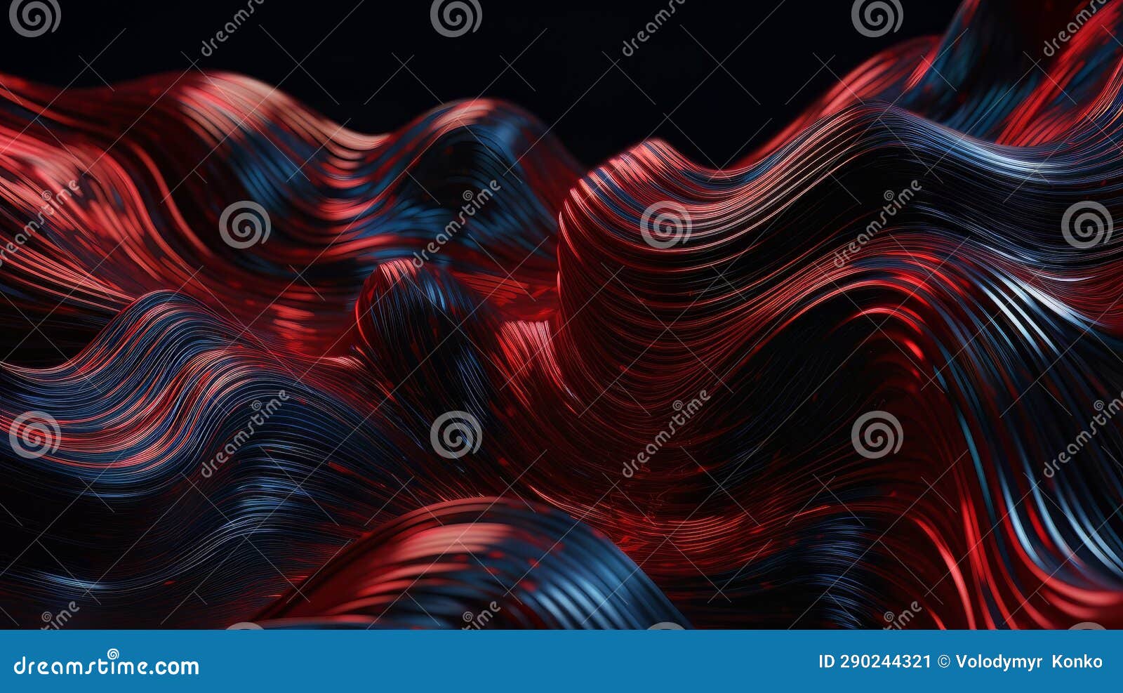 A Vibrant Red and Blue Wavy Pattern on a Black Background. Generative ...