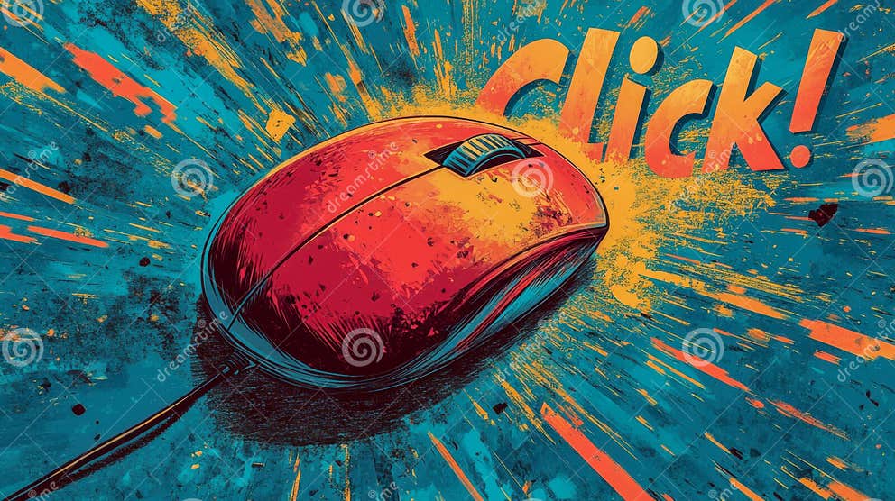 Vibrant Red Computer Mouse with Comic Book Style Explosive Background ...