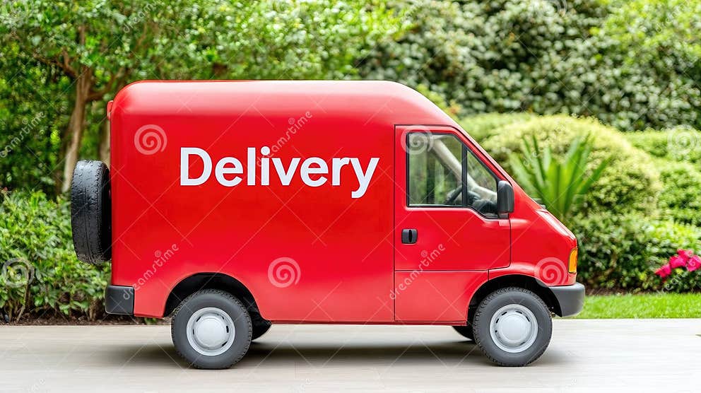A Vibrant Red Delivery Van Showcases Its Sleek Design in a Modern ...
