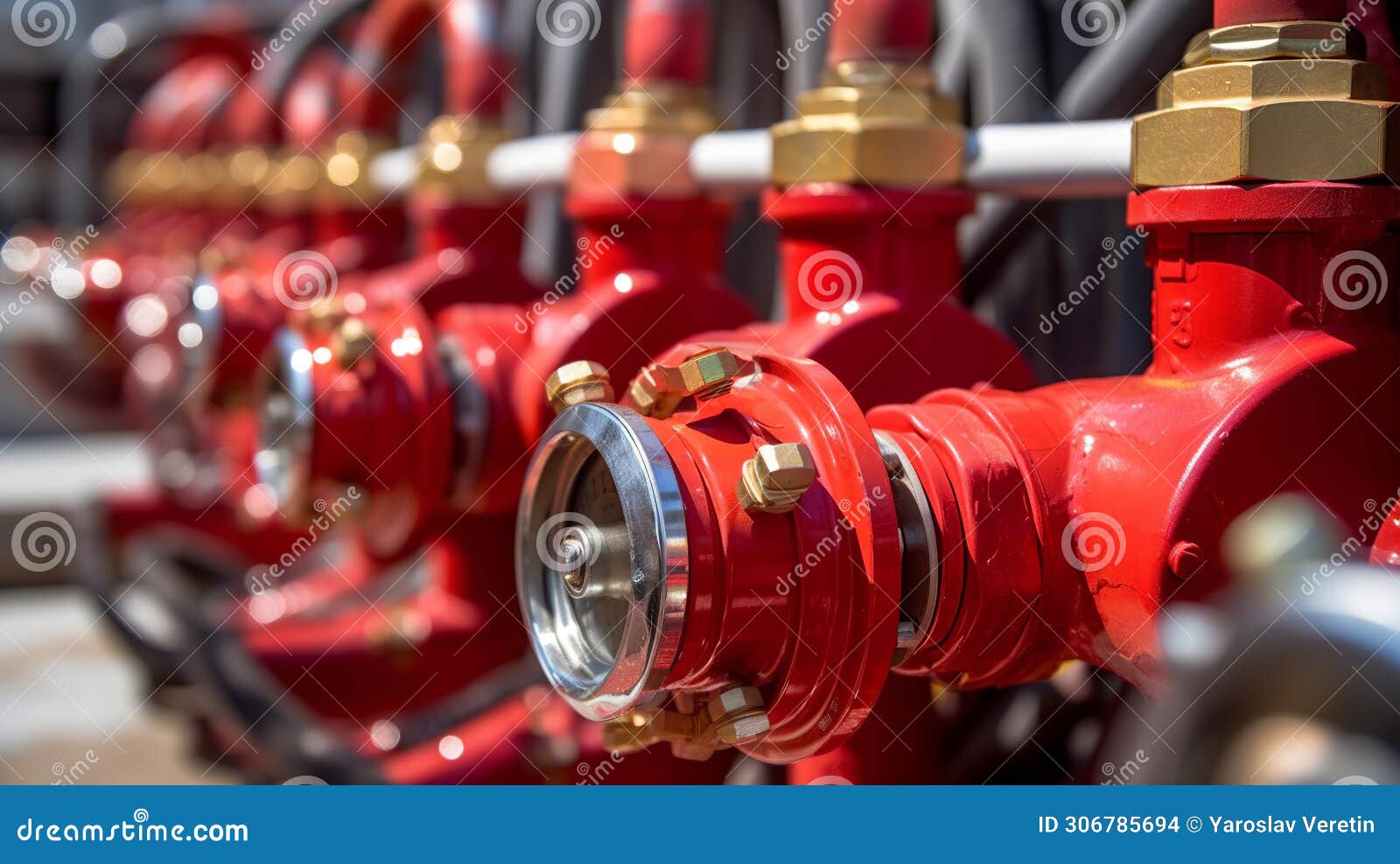 A Vibrant Red Fire Hydrants Standing Side by Side, Forming a Harmonious ...