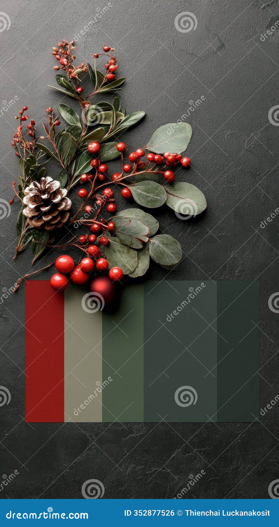 Vibrant Red and Green Color Palette with Festive Decorations Stock ...