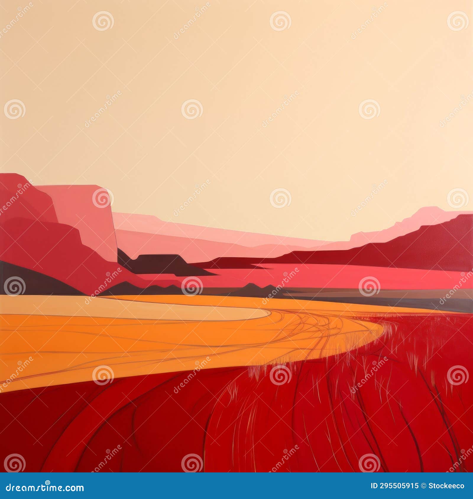 Vibrant Red Landscape a Brush Stroke of Light Orange and Bronze Stock ...