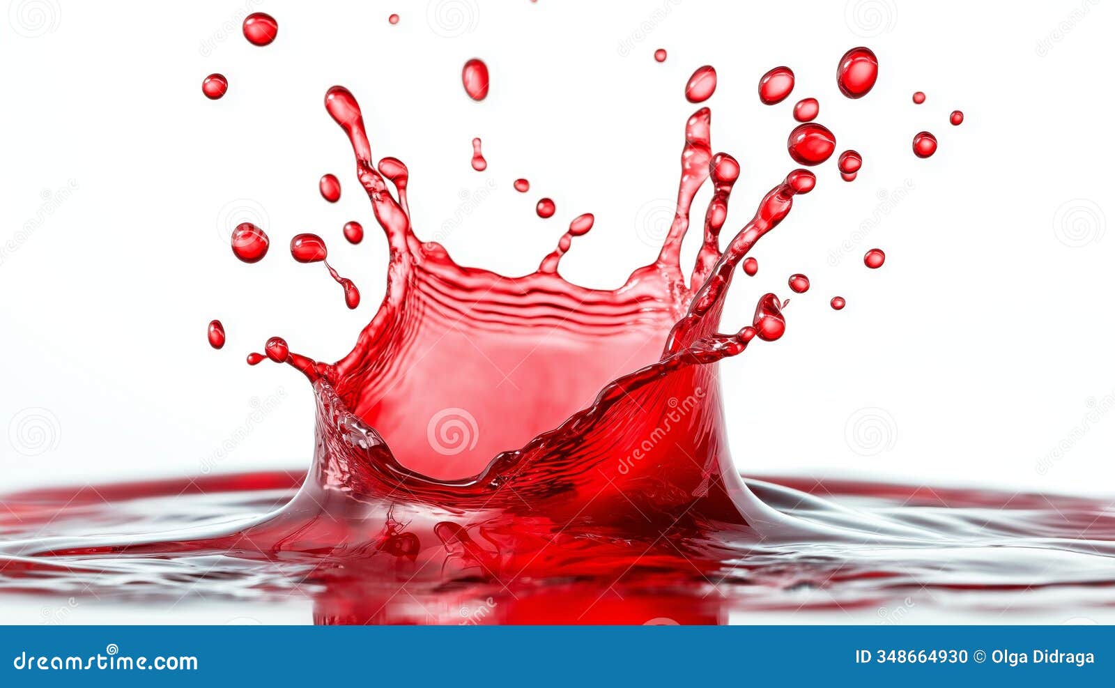Vibrant Red Liquid Splash with Water Droplets Captured on White ...