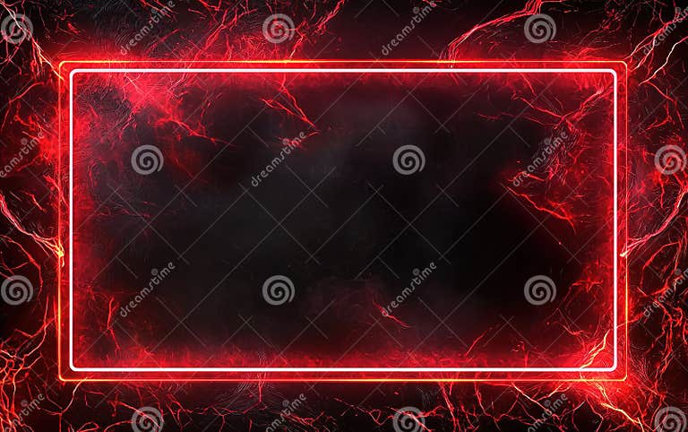 Vibrant Red Neon Frame with Electric Patterns on a Dark Background ...