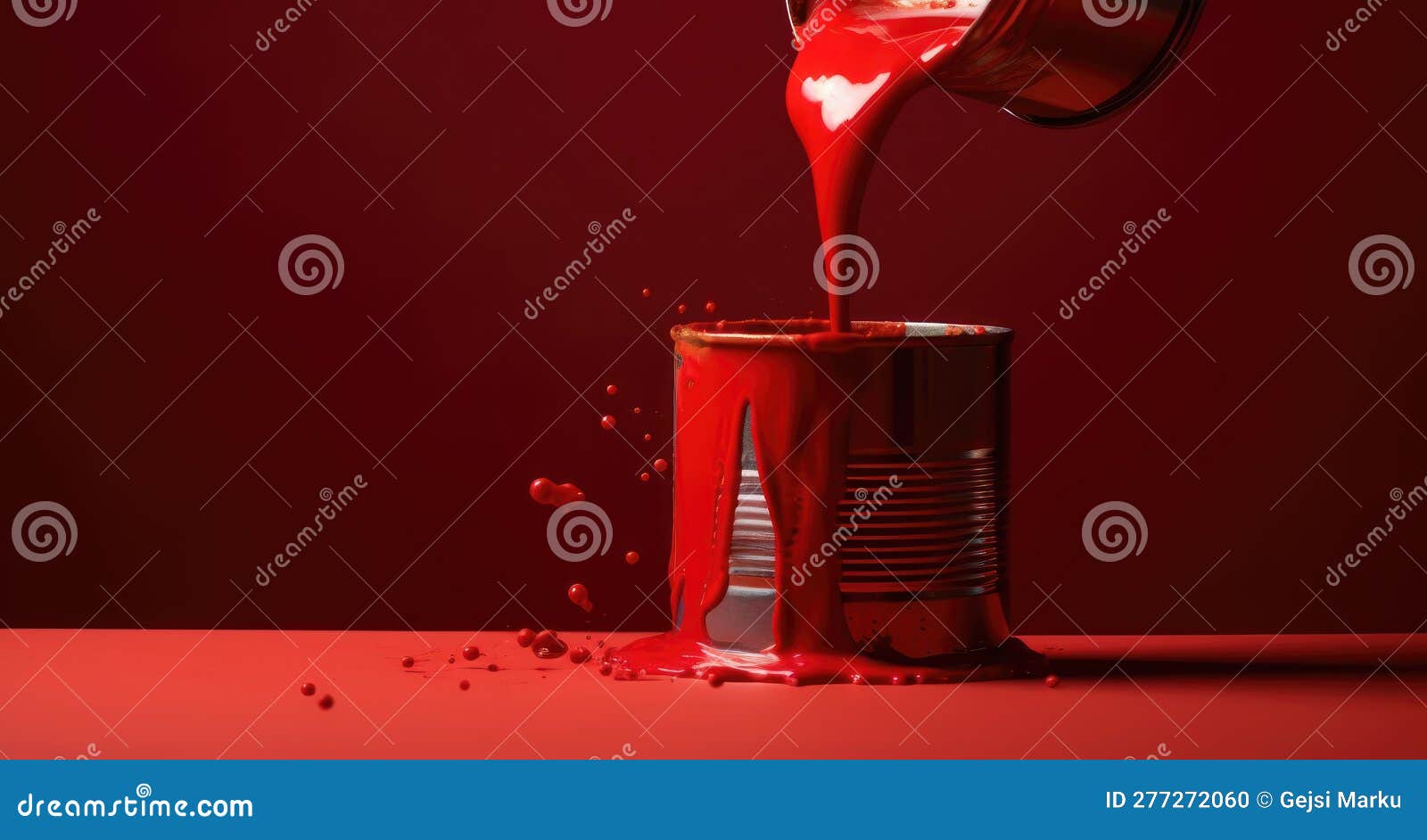 Vibrant Red Paint Dripping from Can on Red Background - AI Generated ...