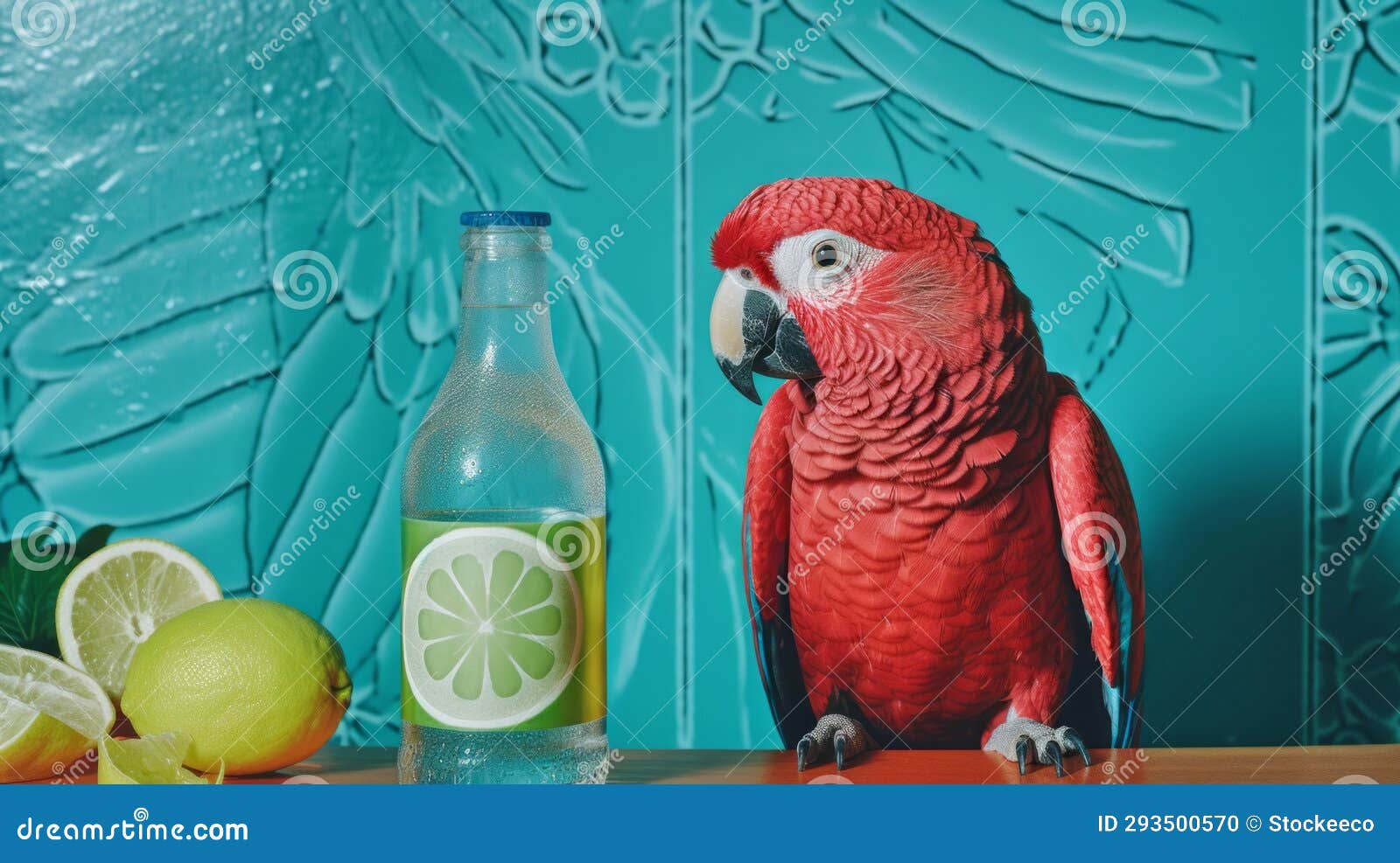 Vibrant Parrot with Water and Lime: Photorealistic Advertising-inspired ...