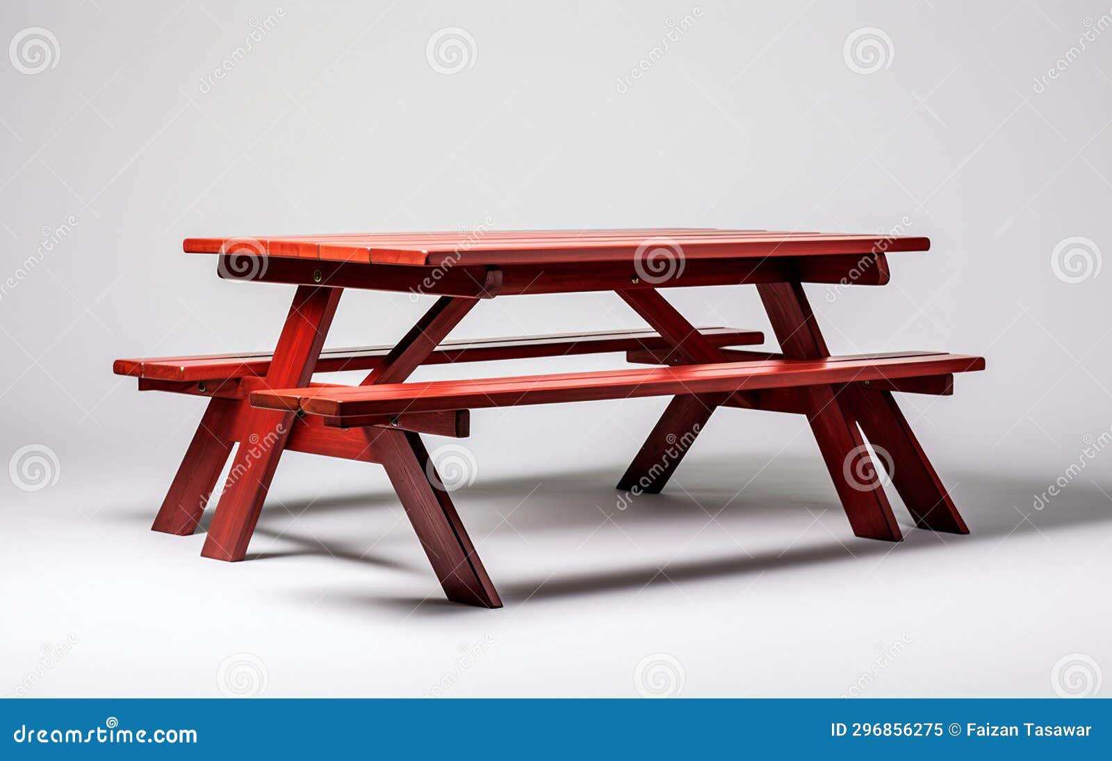 Vibrant Red Picnic Table Against a White Background -Generative Ai ...