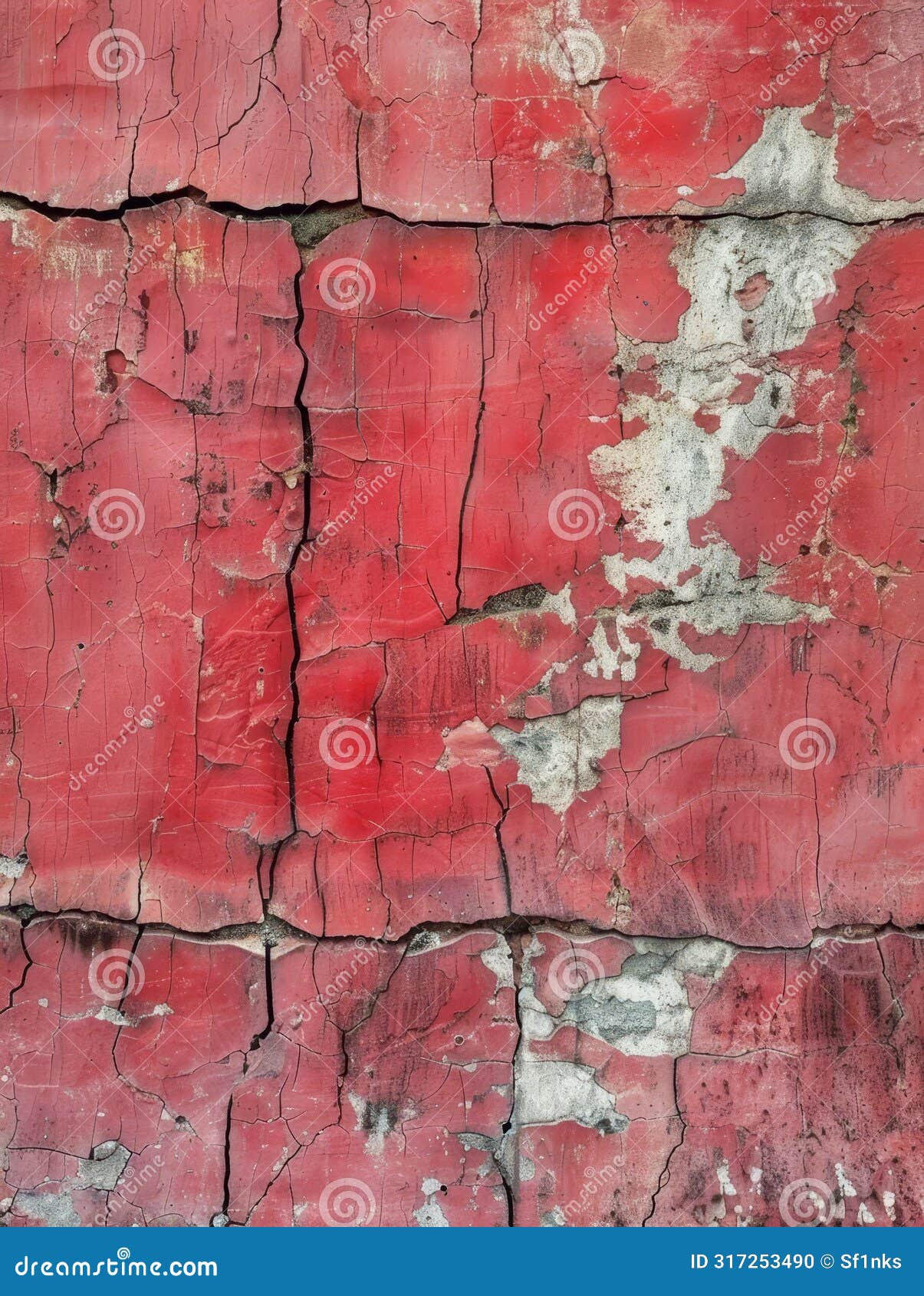 A Vibrant Red Plaster is Marred by Deep Cracks and Erosion, Showcasing ...