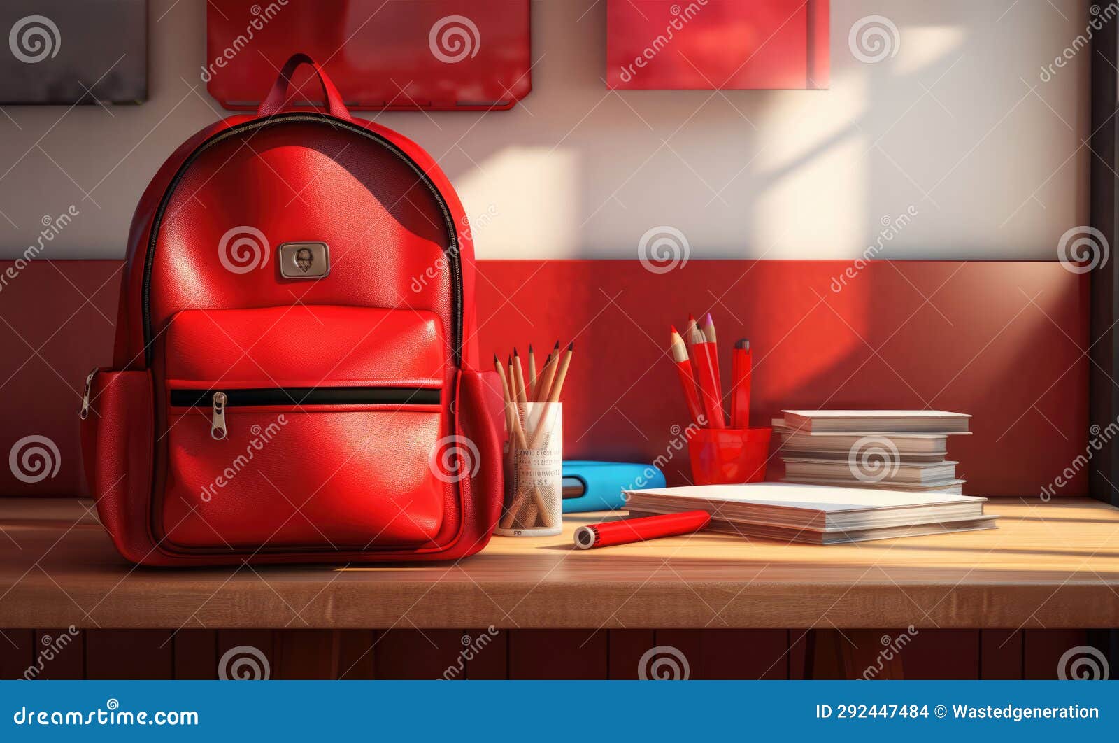 A Vibrant Red School Bag Ready for a Day of Learning Stock Photo ...