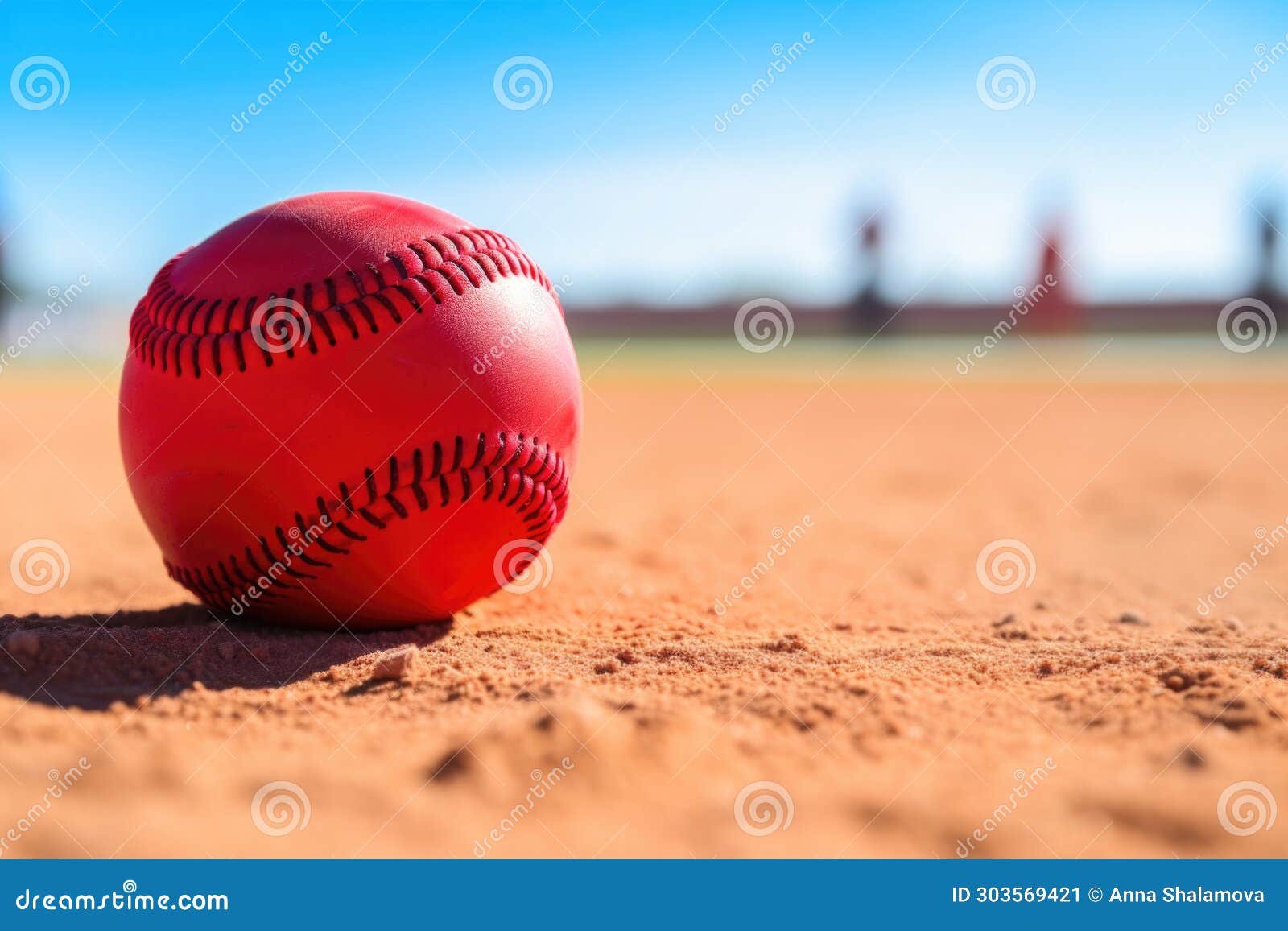 Vibrant Red Softball on the Sandy Texture of a Baseball Field Stock ...