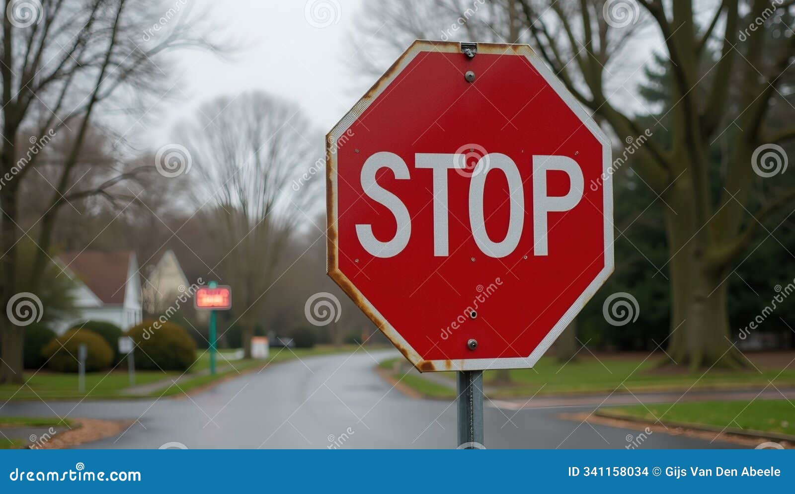 Vibrant Red Stop Sign at Suburban Intersection Stock Illustration ...