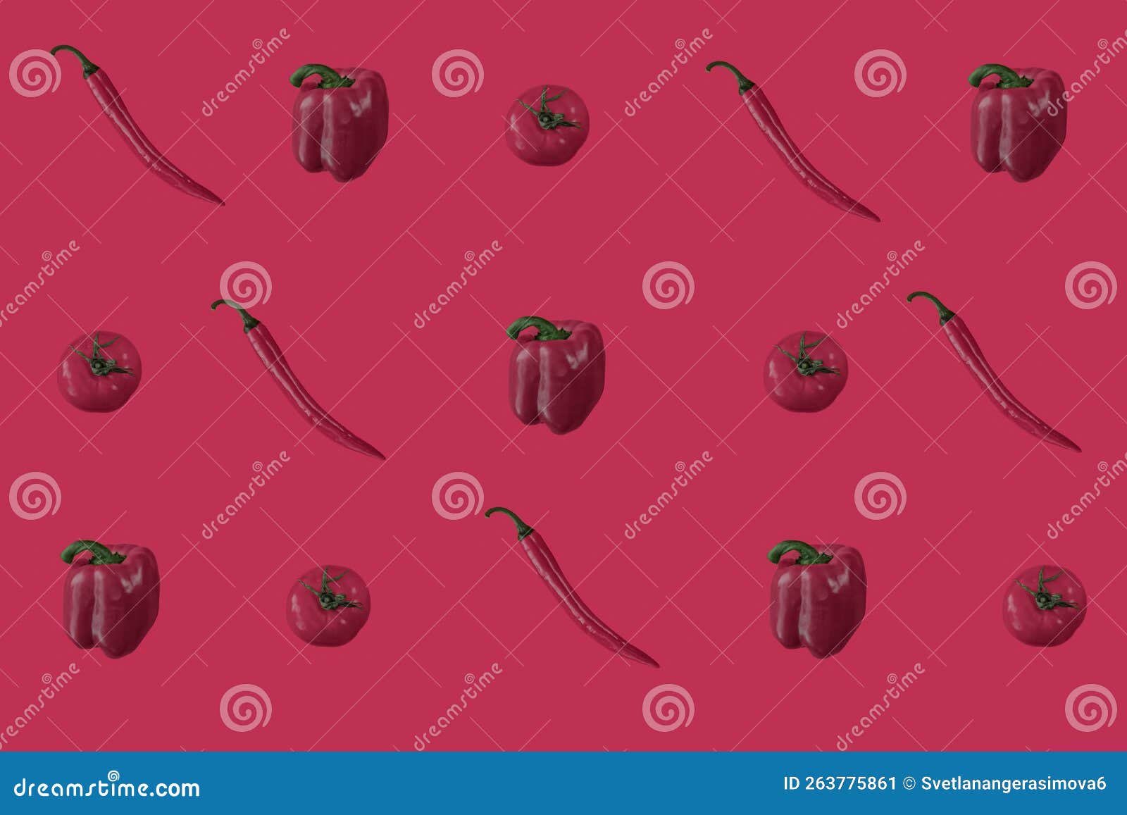 Vibrant Red Vegetables Pattern on a Red Trendy Background. Flat Lay ...