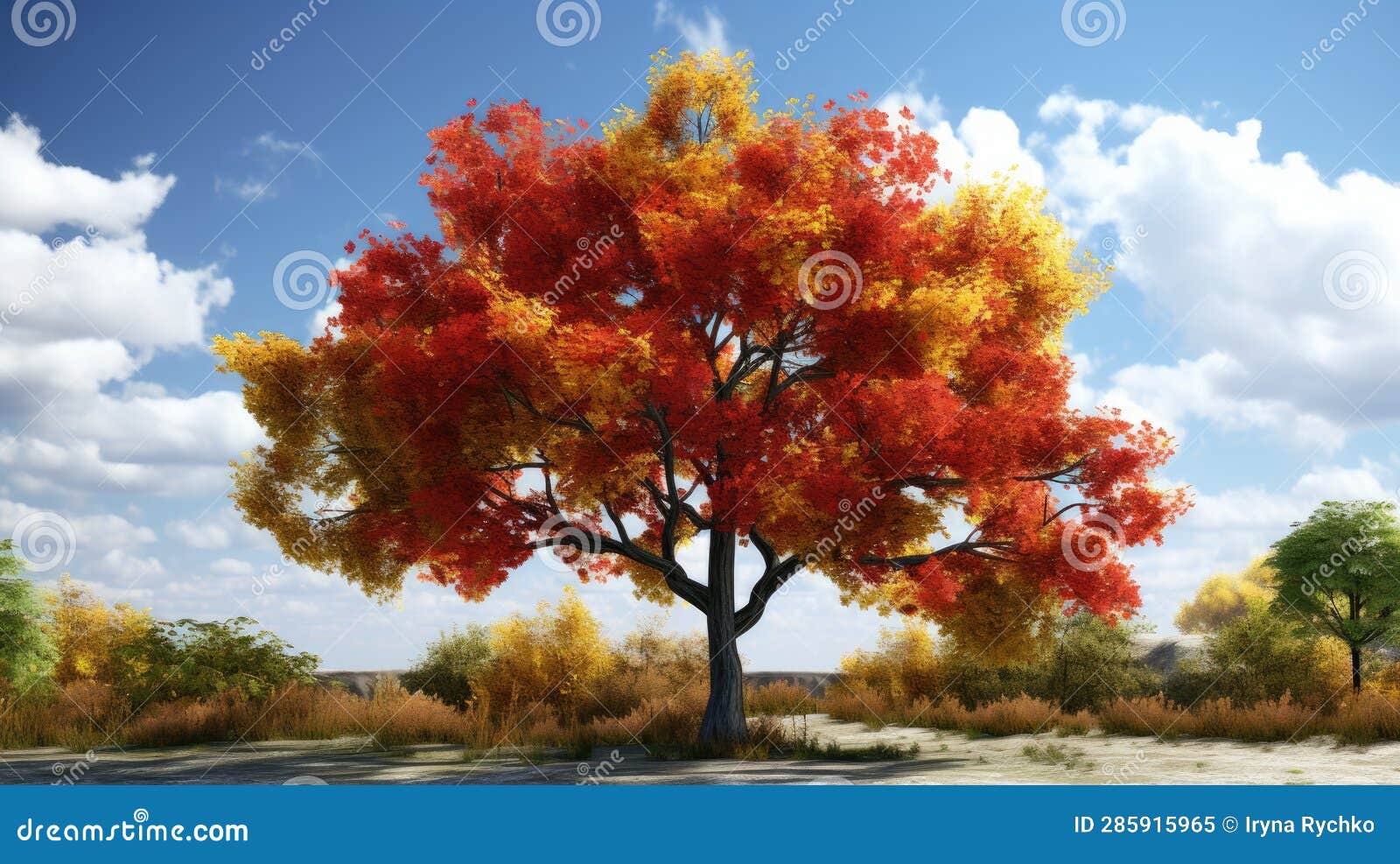 Vibrant Red and Yellow Tree with Lush Foliage, Ai Generated Stock Image ...