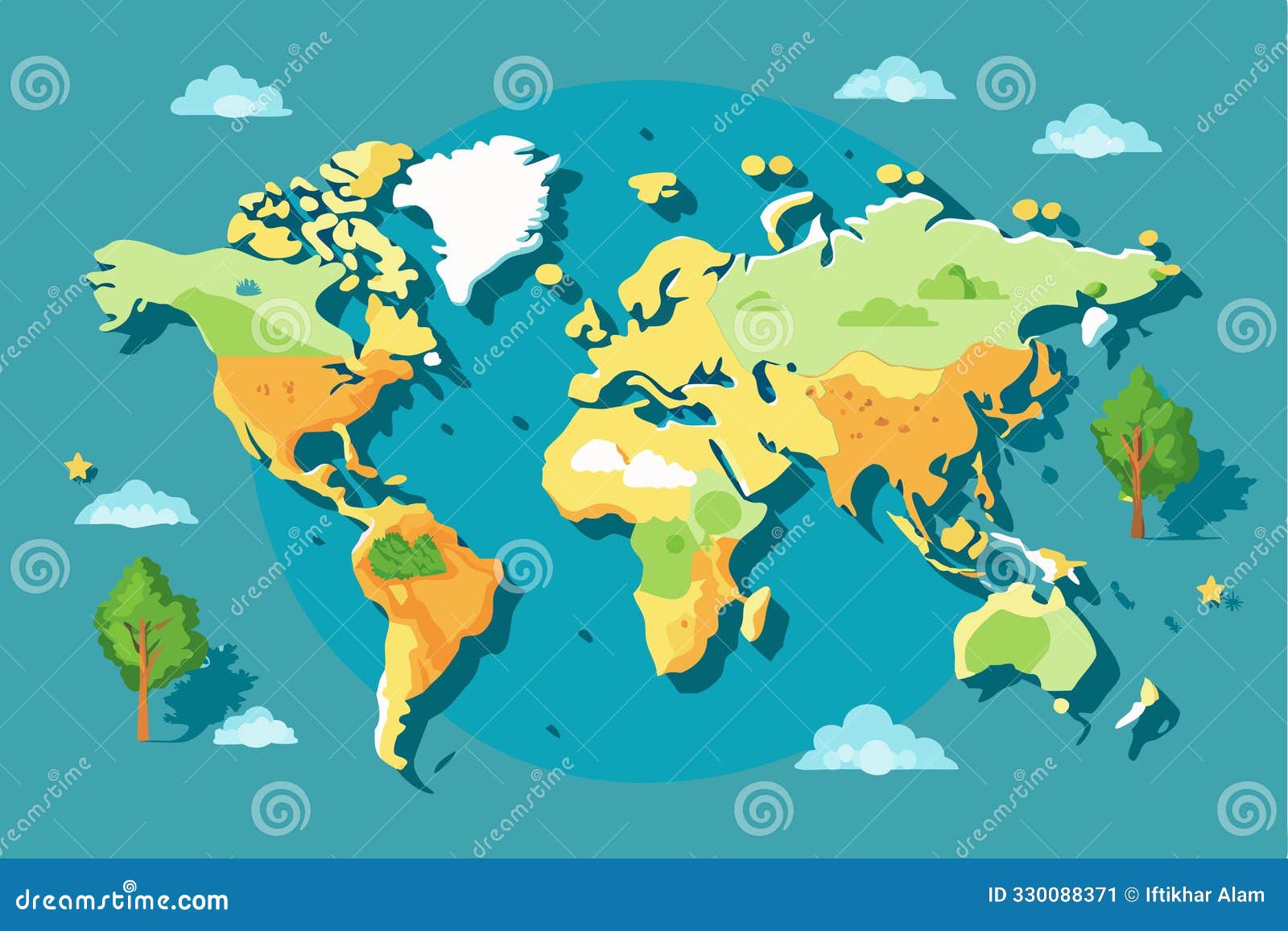 A Vibrant Representation of the Earth S Continents, Showcasing Various ...