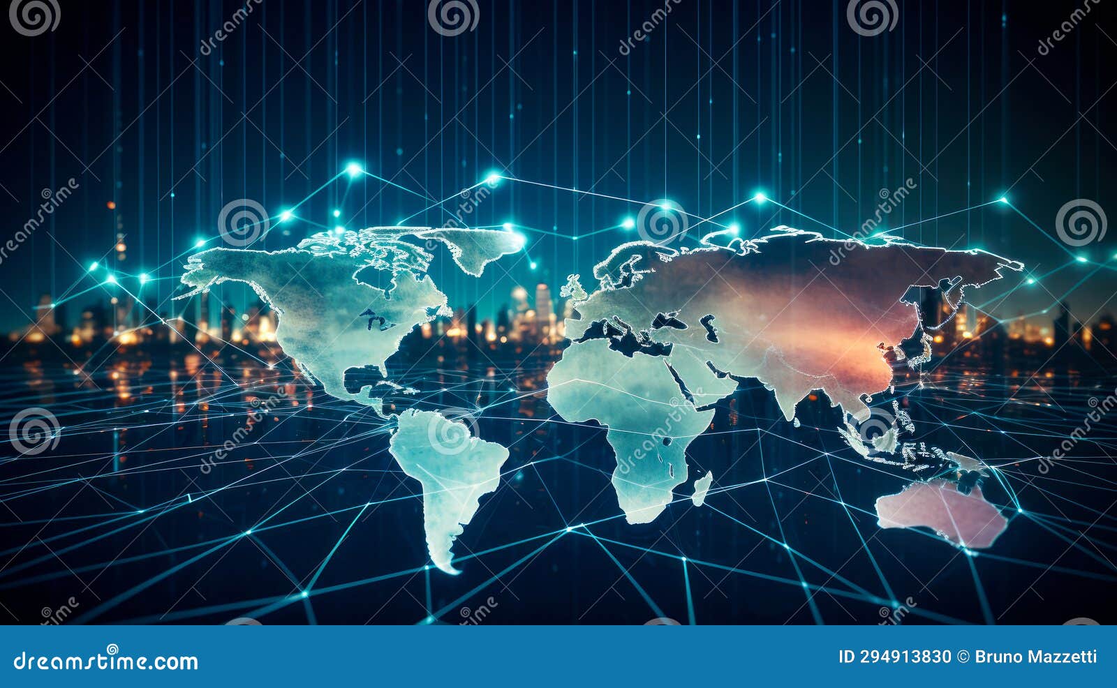 Digital World Connectivity Illuminating Night Stock Illustration ...