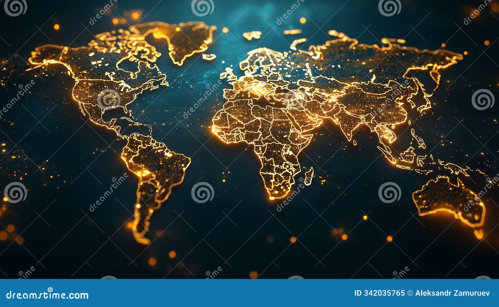 A Vibrant Representation of a World Map Illuminated with Glowing Lines ...