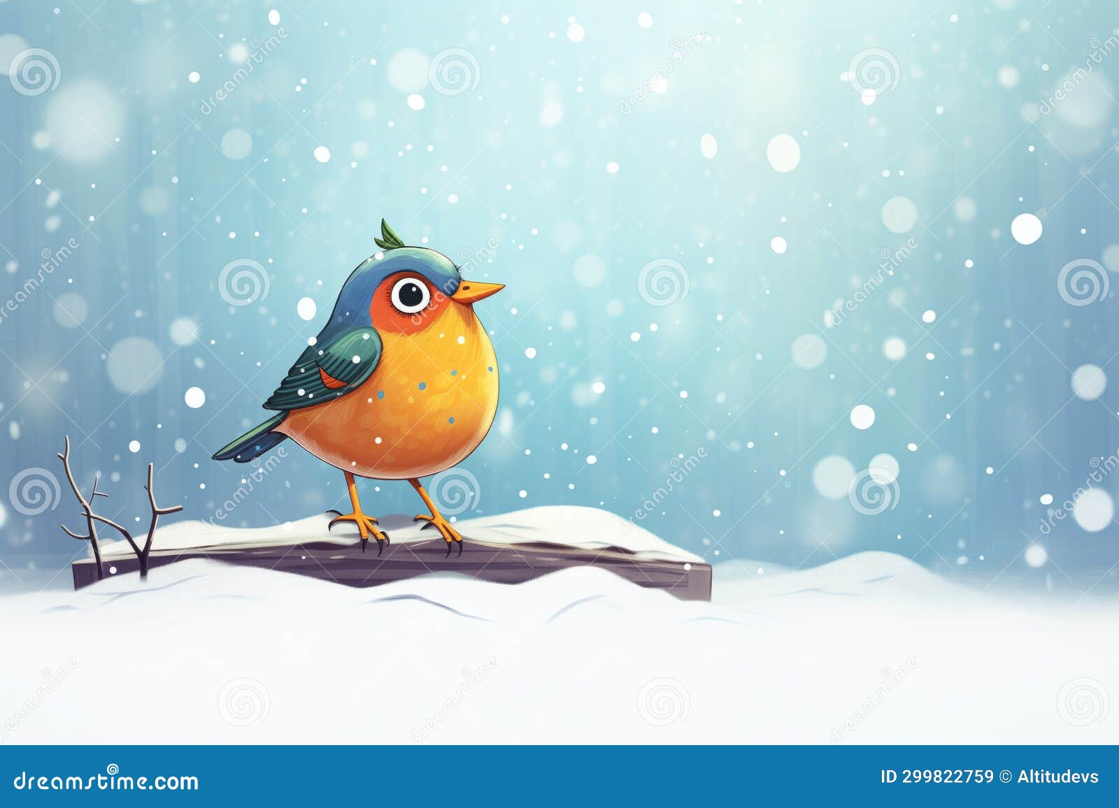 Vibrant Robin Against a Snowy Backdrop with Falling Snow Stock Image ...