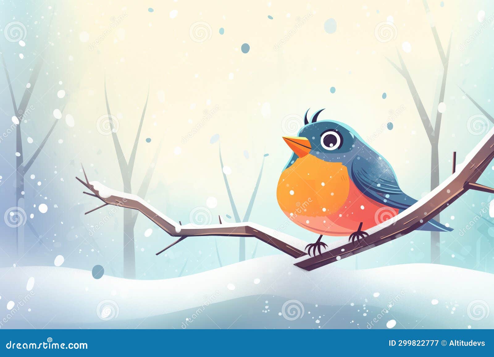 Vibrant Robin Against a Snowy Backdrop with Falling Snow Stock Image ...