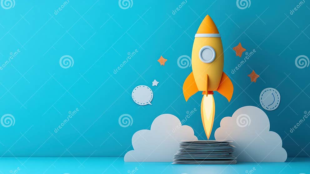 A Vibrant Rocket Launching from Stack of Ideas Symbolizes Innovation ...