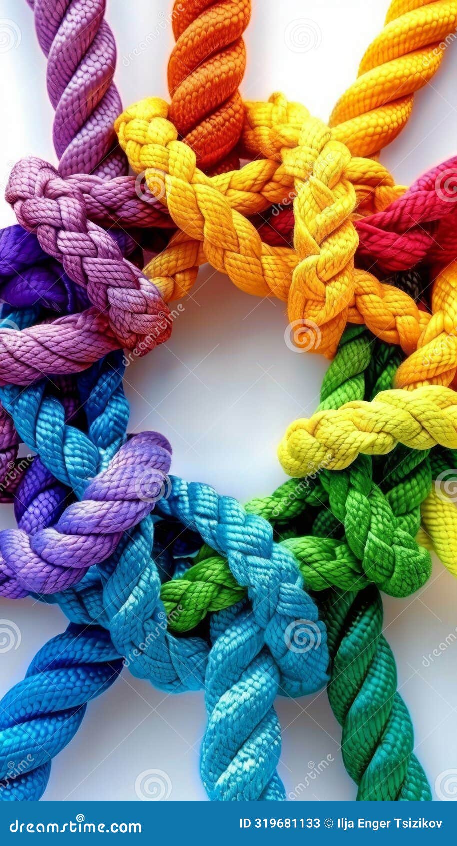 Vibrant Ropes Intertwined on White Backdrop Symbolize Unity, Diversity ...