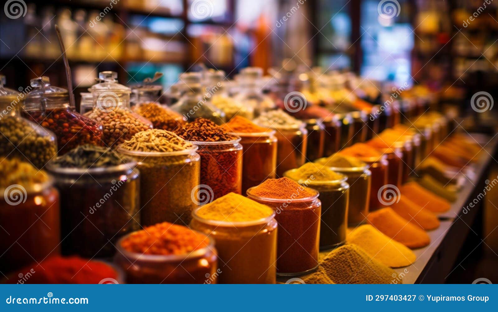 A Vibrant Row of Multi Colored Spices in a Spice Store Generated by AI ...