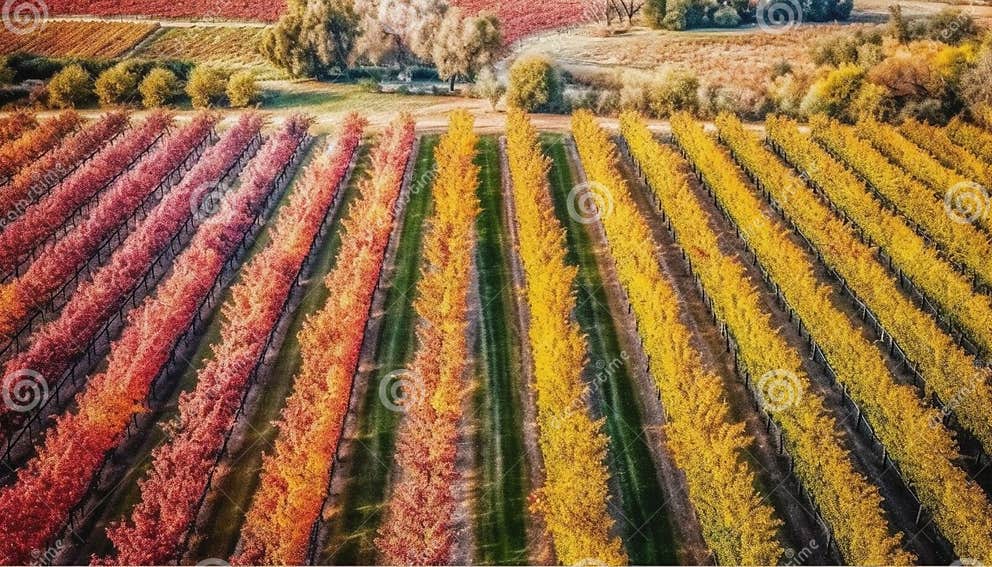 Vibrant Rows of Multi Colored Grape Vines in Napa Valley Meadow ...