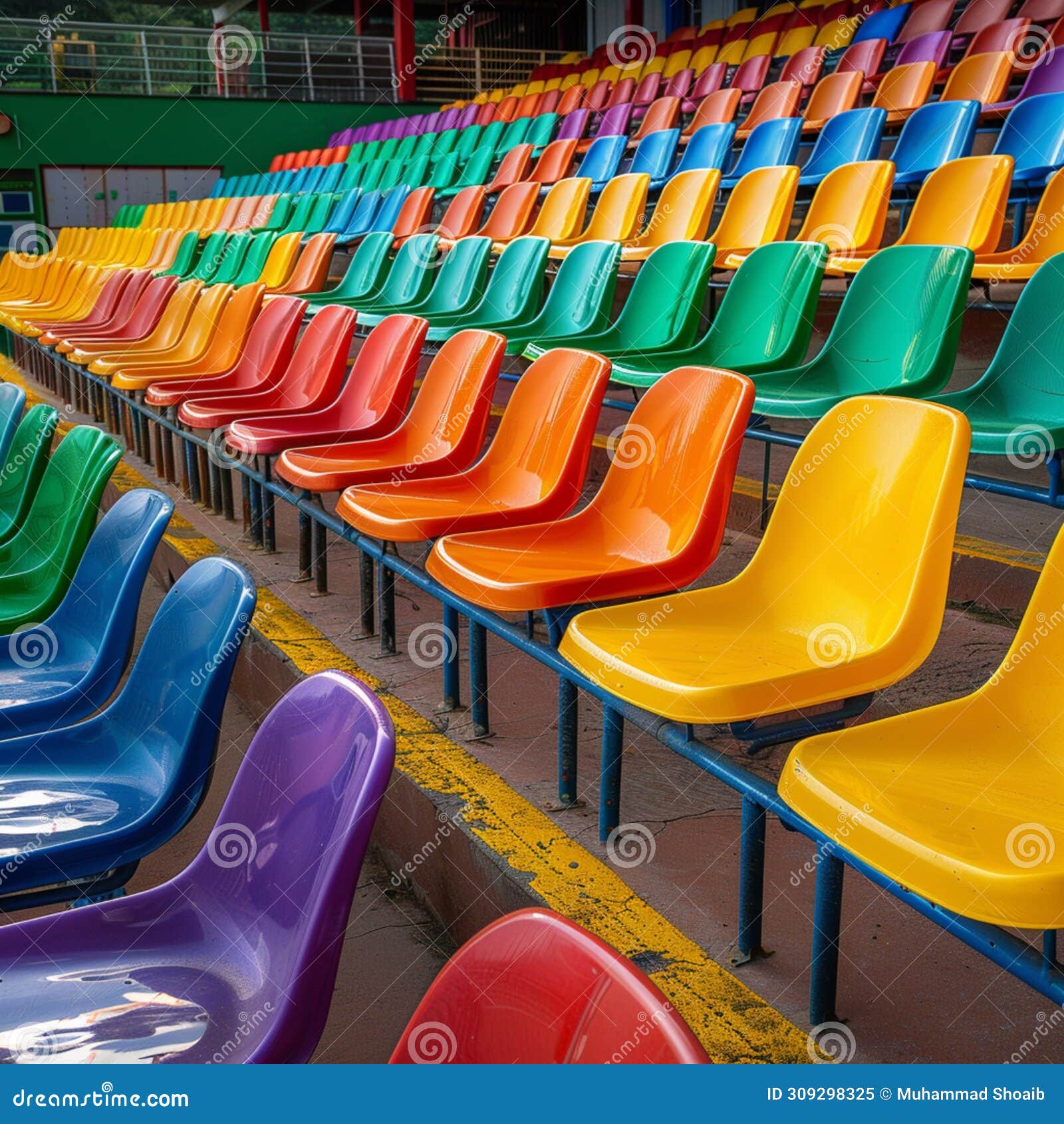 Vibrant Rows of Multi Colored Plastic Seats Fill the Stadium Grandstand ...