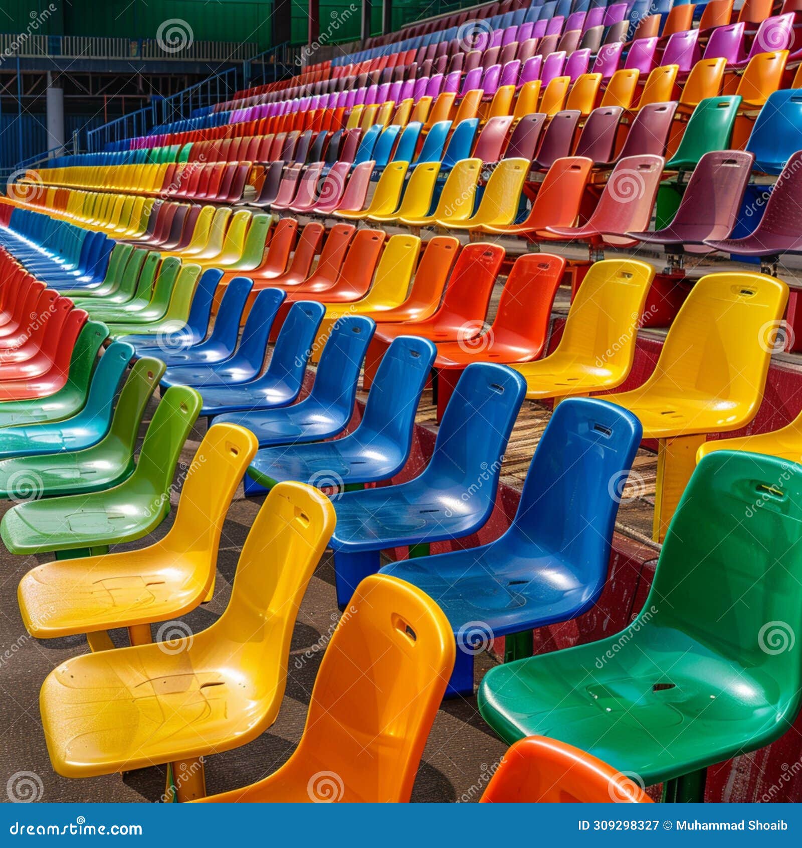 Vibrant Rows of Multi Colored Plastic Seats Fill the Stadium Grandstand ...