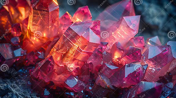 Vibrant Ruby Crystal Formations Glowing in Moody Twilight Light Stock ...