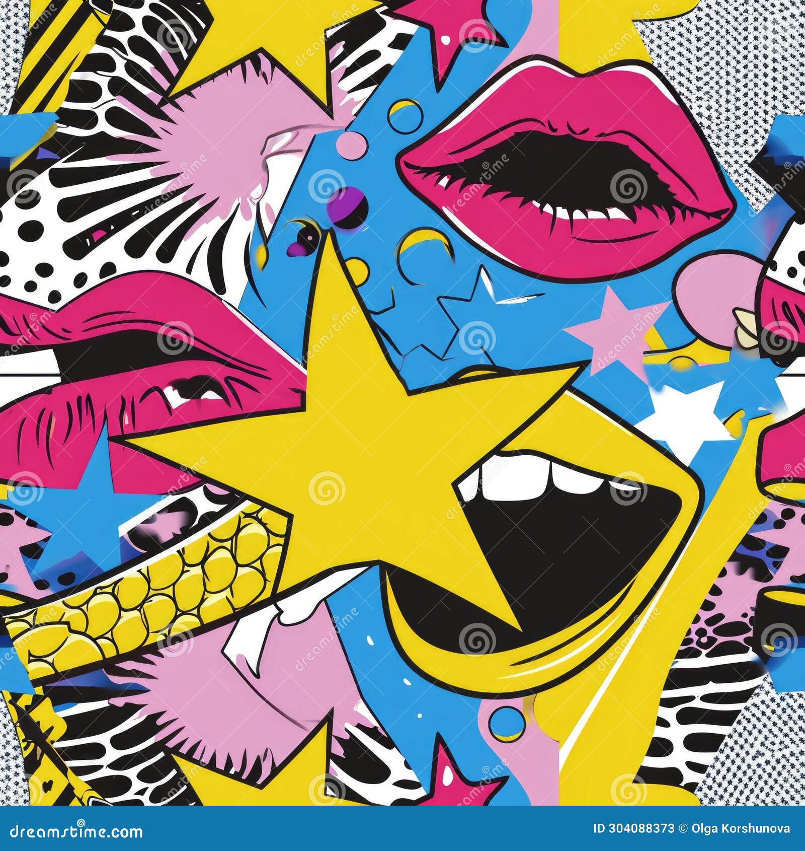 Vibrant 90s Pop Art Collage with Seamless Pattern Design. Stock Image ...