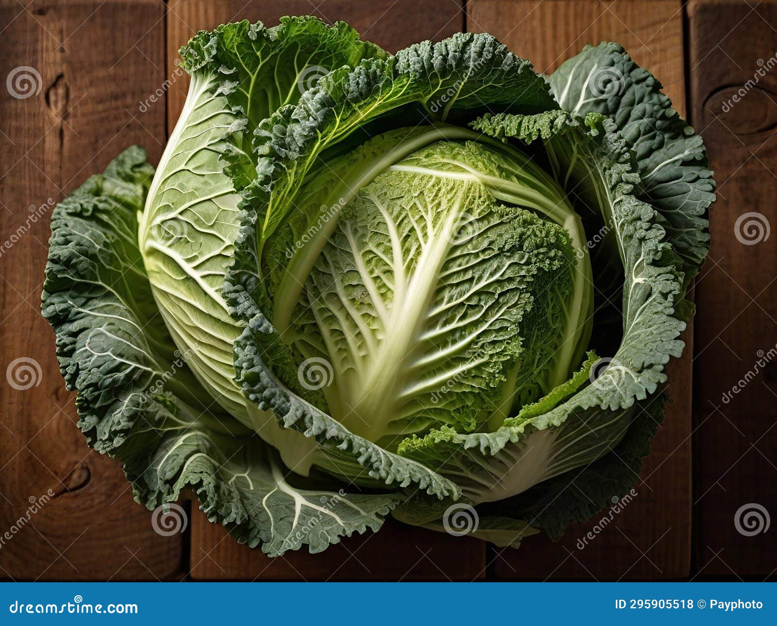 Vibrant Savoy Cabbage is Displayed on a Rustic Wooden Table. Stock ...