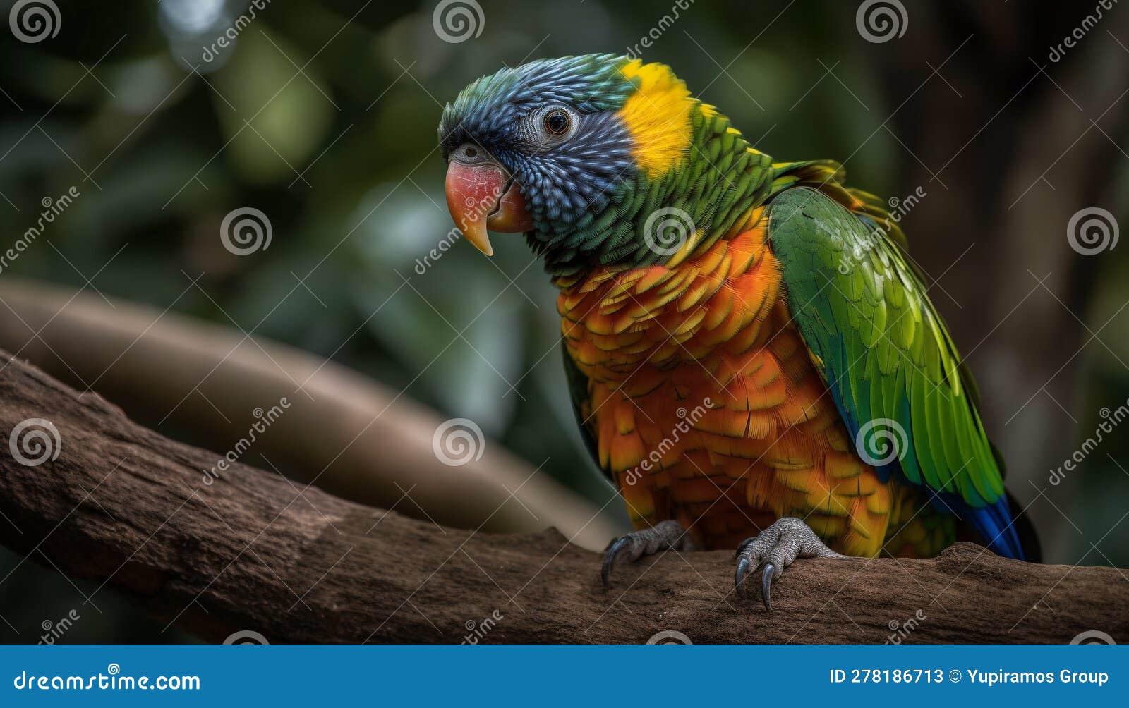 Vibrant Scarlet Macaw Perched on Branch Generated by AI Stock Image ...