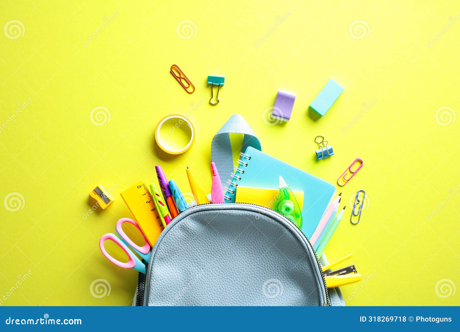 Vibrant School Supplies Spill from Backpack Stock Photo - Image of ...