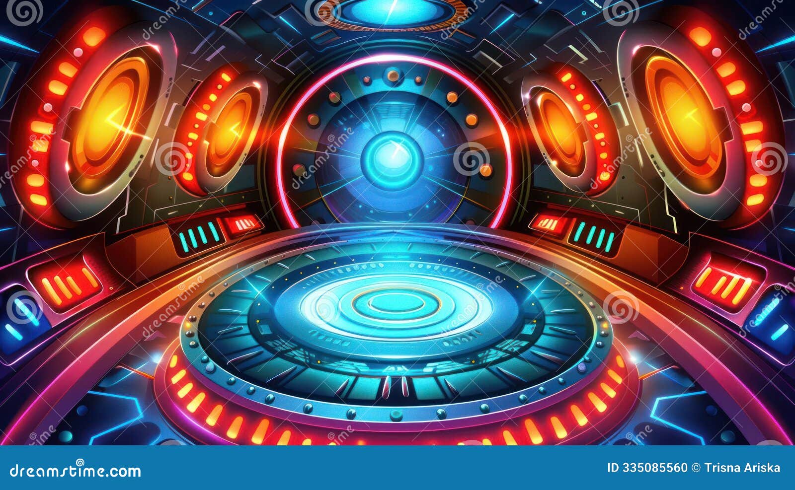A Vibrant Sci-fi Control Room with Glowing Lights and Circular ...