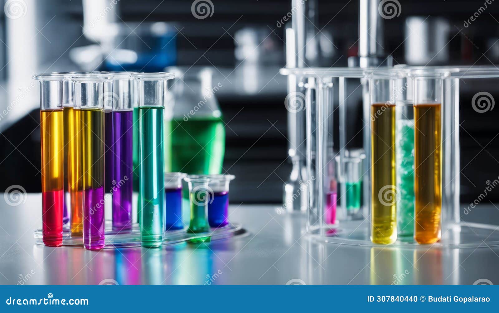 Vibrant Science - a Spectrum of Colorful Solutions in Lab Flasks Stock ...