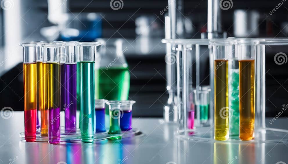 Vibrant Science - a Spectrum of Colorful Solutions in Lab Flasks Stock ...