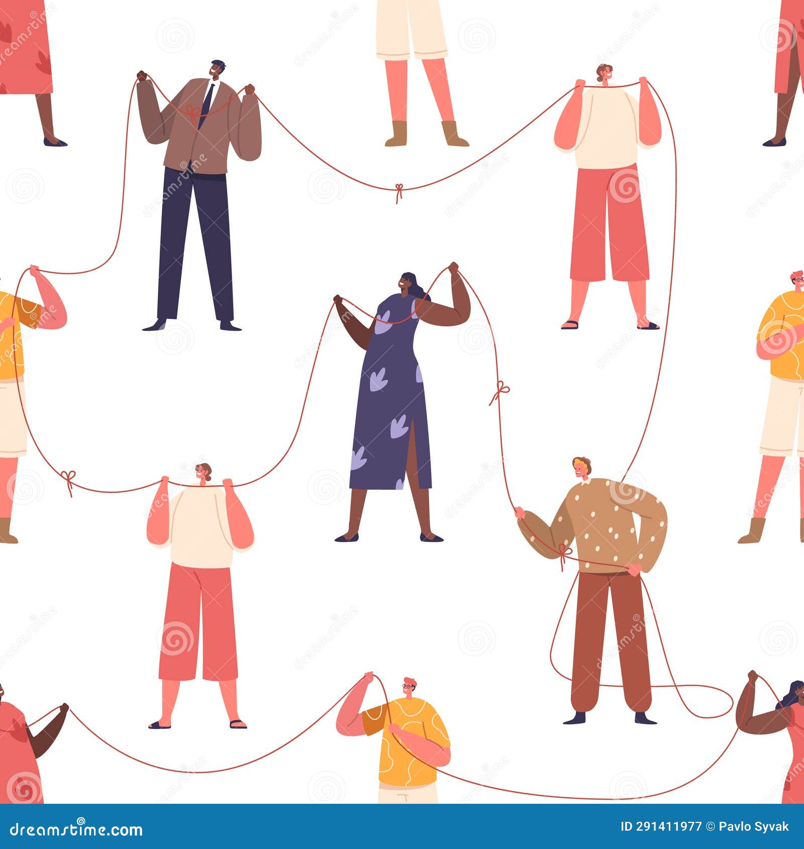 Vibrant Seamless Pattern Featuring Diverse Characters Connected by a ...