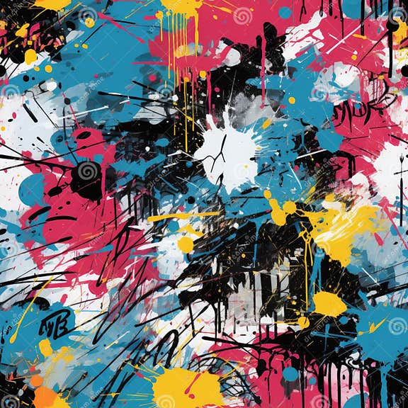 Vibrant Seamless Pattern with Graffiti-inspired Paint Splatters (tiled ...