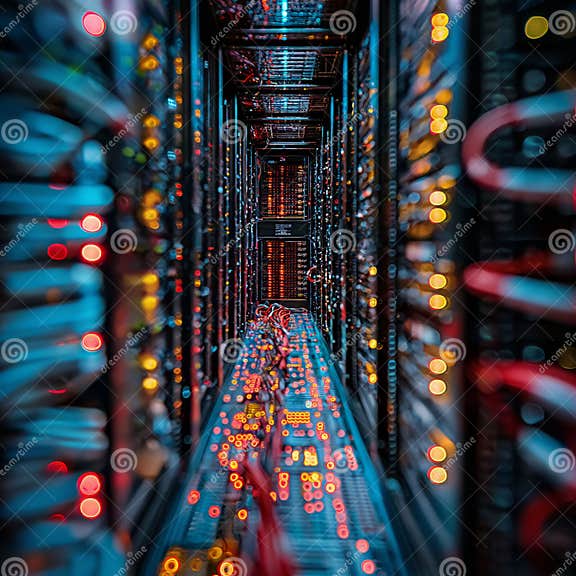 Vibrant Server Corridor: a Glimpse into High-Tech Infrastructure Stock ...
