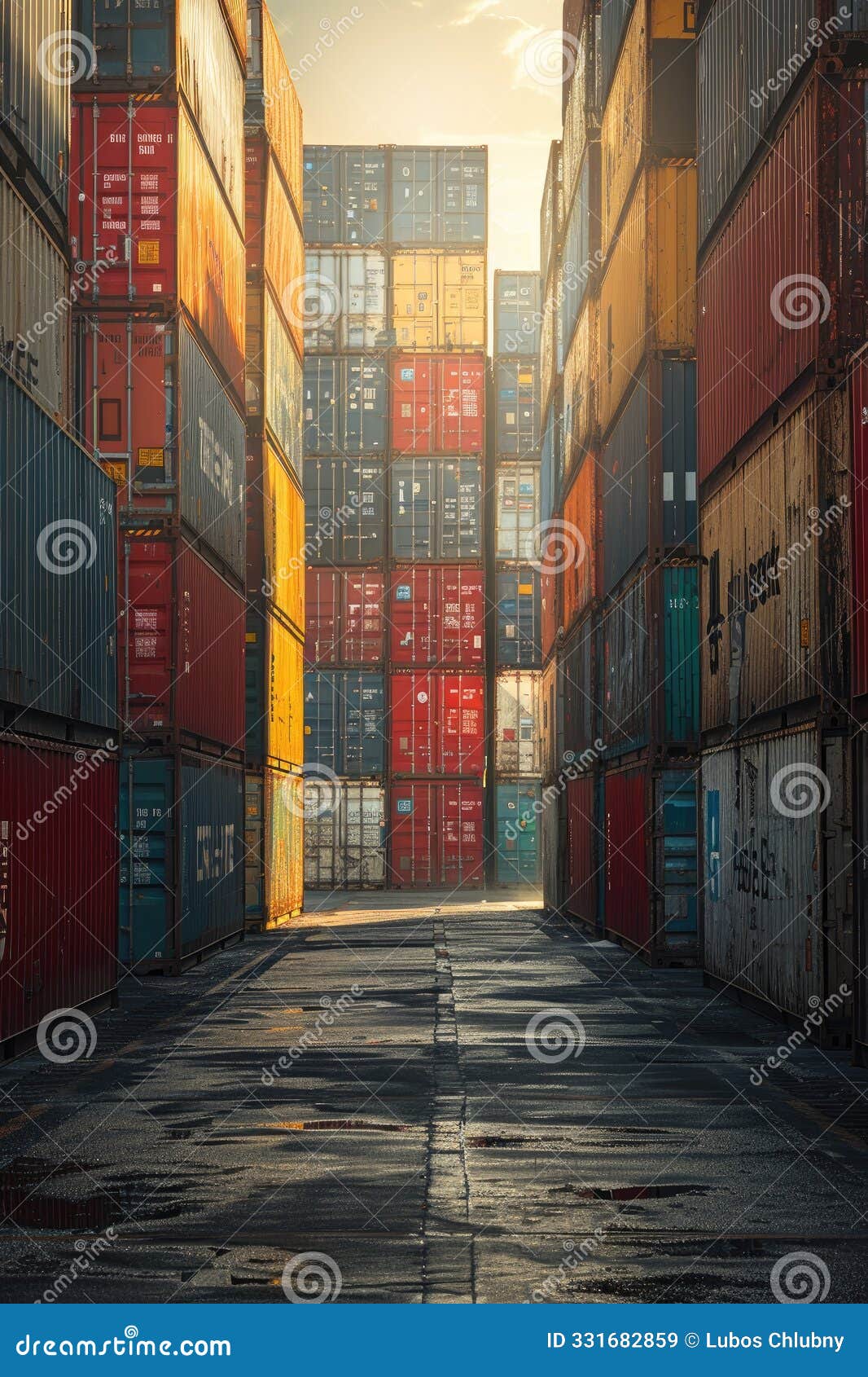 Vibrant Shipping Containers in a Corridor Stock Image - Image of ...