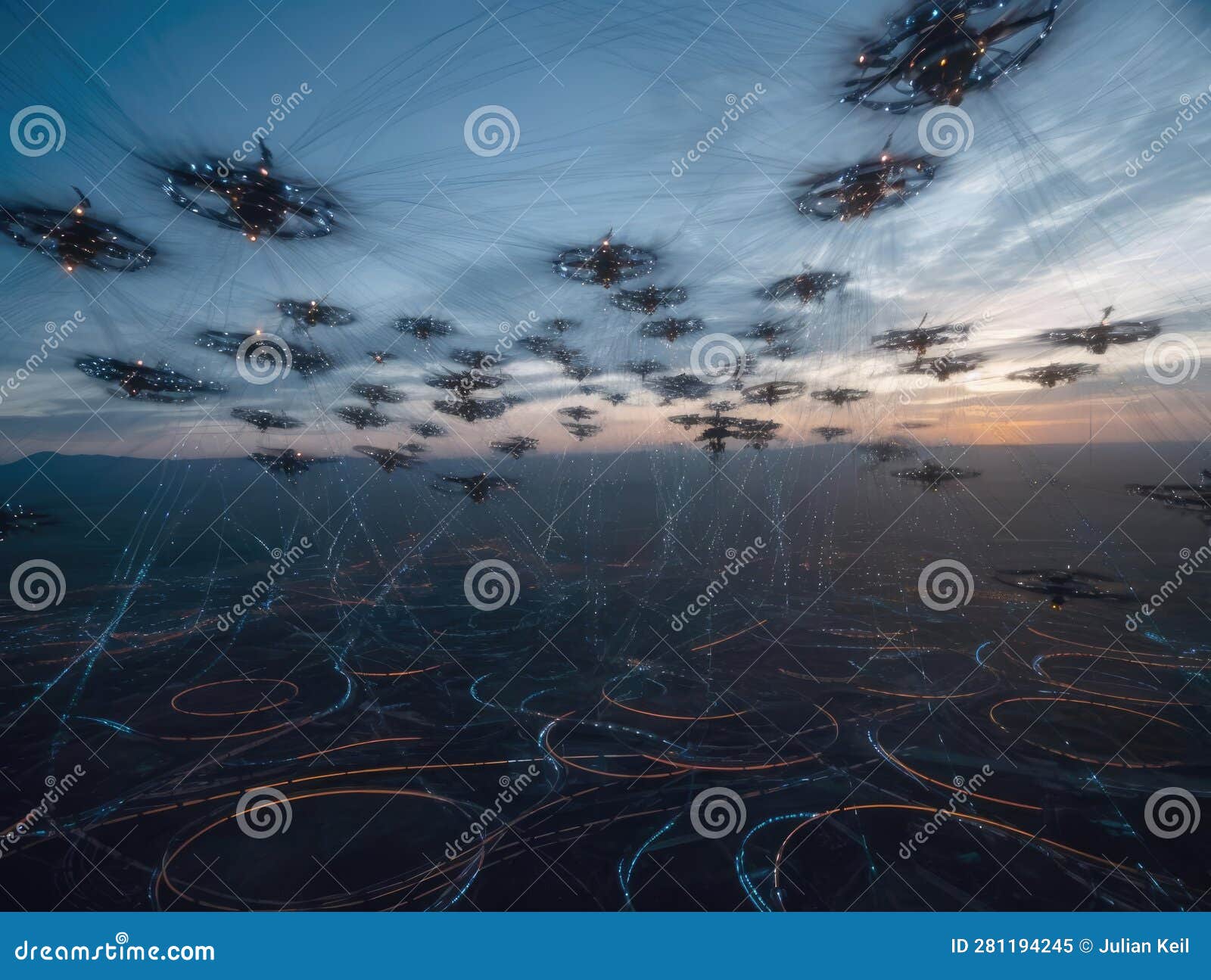 Drone Swarm Acrobatics with AI Coordination Stock Illustration ...