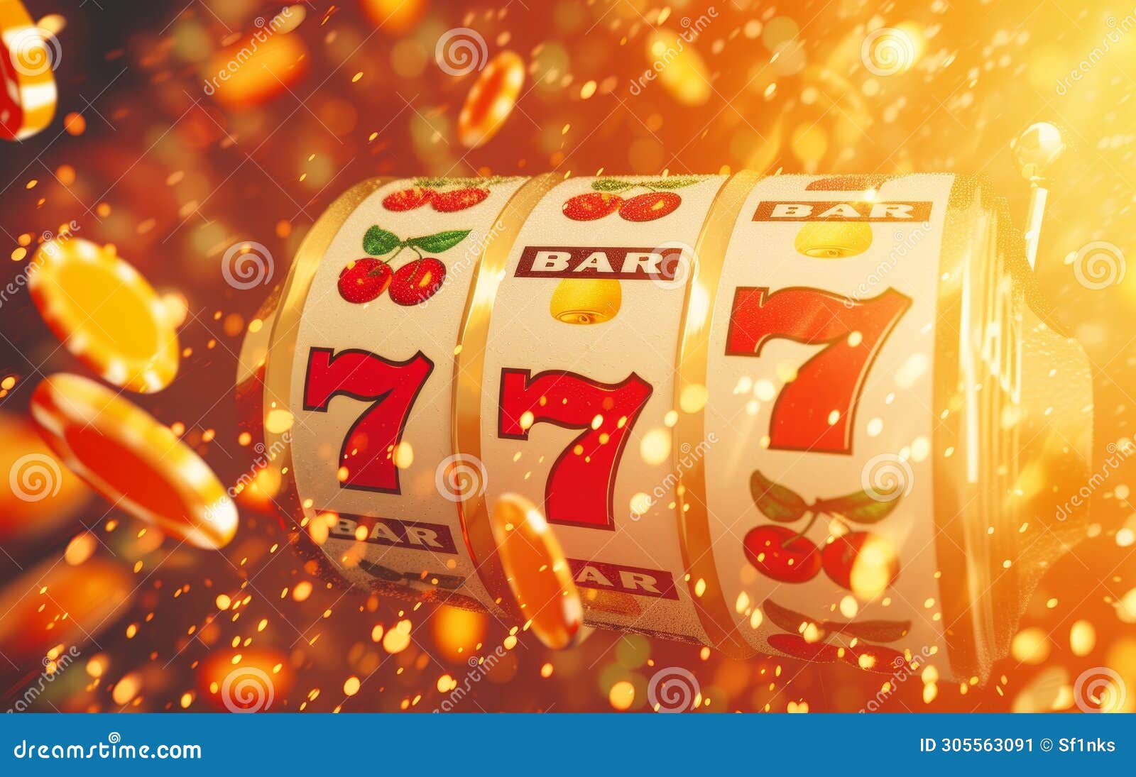 A Vibrant Slot Machine Hitting the Jackpot, 777, with Coins and Bright ...