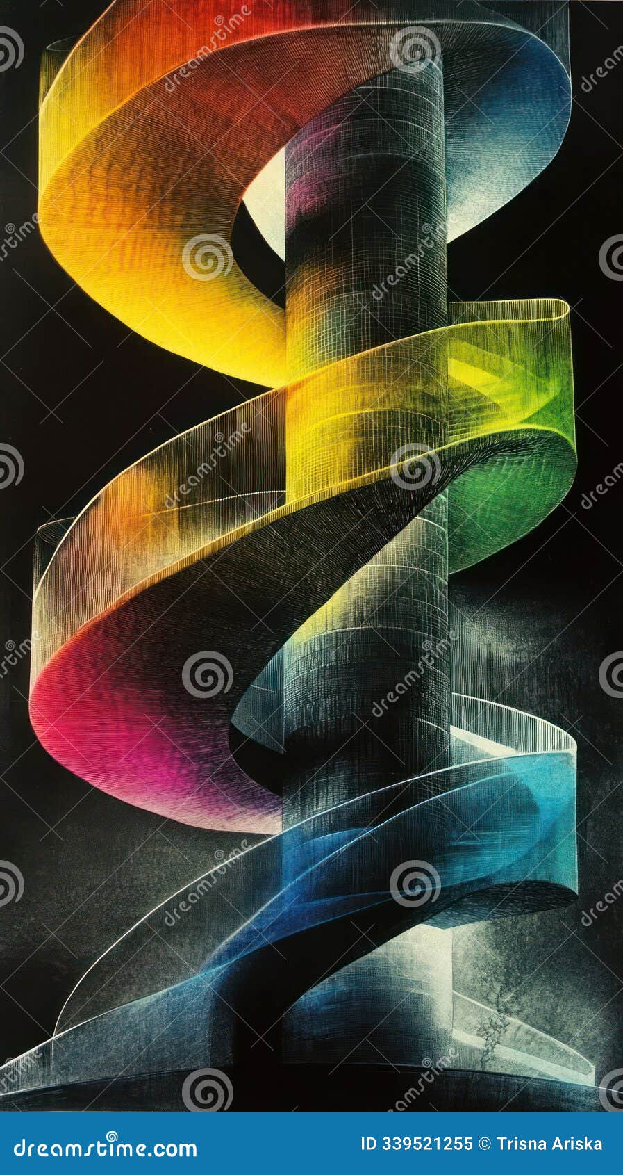 A Vibrant Spiral Staircase Design with a Gradient of Colors Against a ...